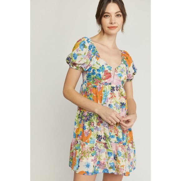 entro | Dresses | Entro Floral Puff Sleeve Dress | Poshmark